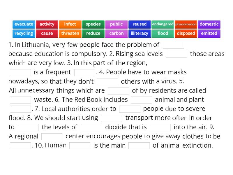 OnScreen. Environmental problems-miscellaneous - Complete the sentence