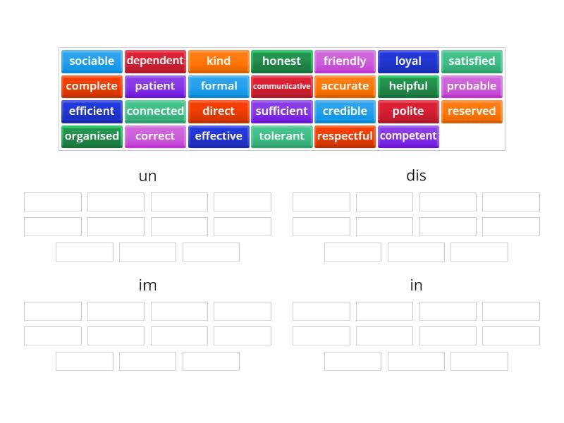 Adjectives with prefixes - Group sort