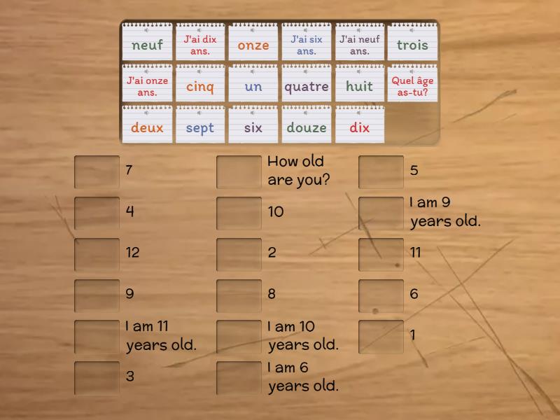 French Numbers 1-12 () - Match up