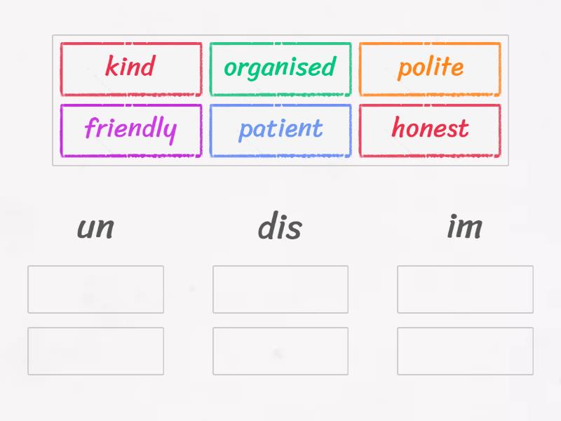 Go Getter 4 Unit 1.6 Negative prefixes - Group sort