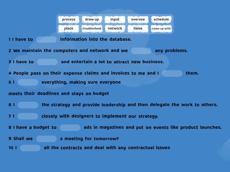 Roles and tasks gap fill - Complete the sentence
