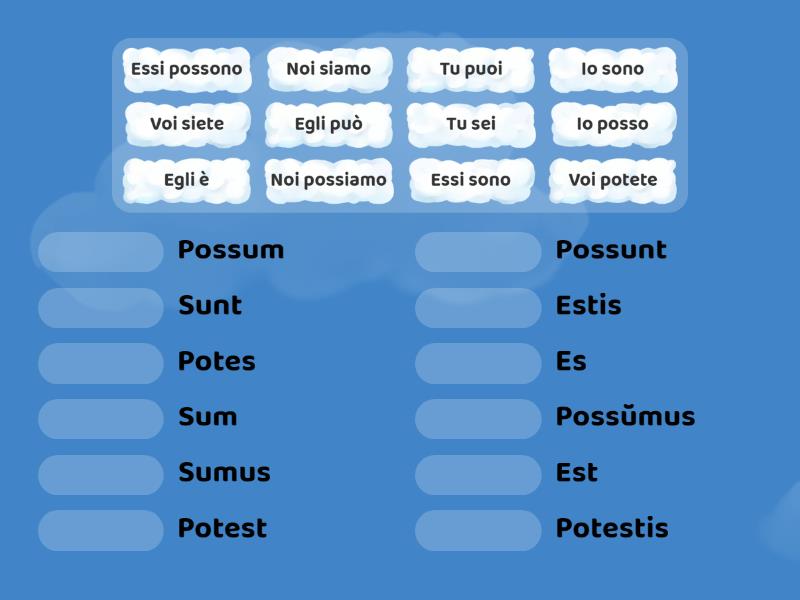 Indicativo presente attivo-passivo di "sum" e "possum" - Une las parejas