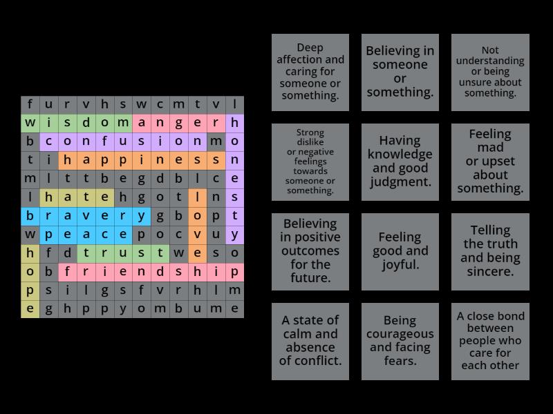 Abstract Nouns - Sopa de letras