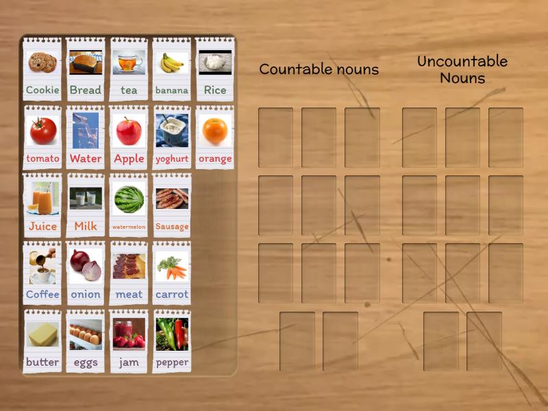 COUNTABLE AND UNCOUNTABLE NOUNS - Group sort