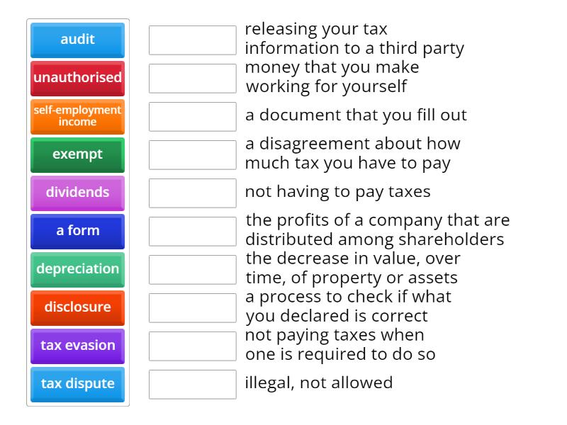 tax - vocabulary - Match up