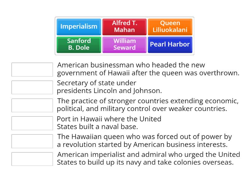 Imperialism and America-Hawaii - Match up