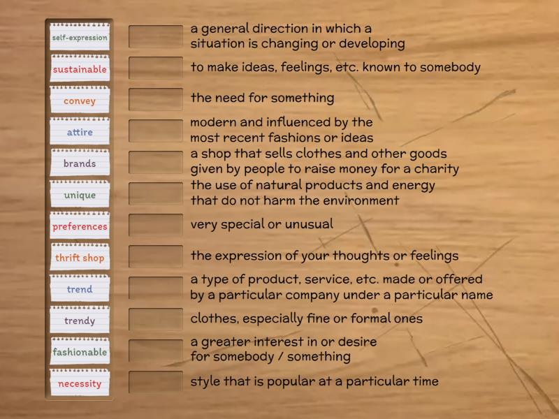 Vocabulary for reading activity. - Match up