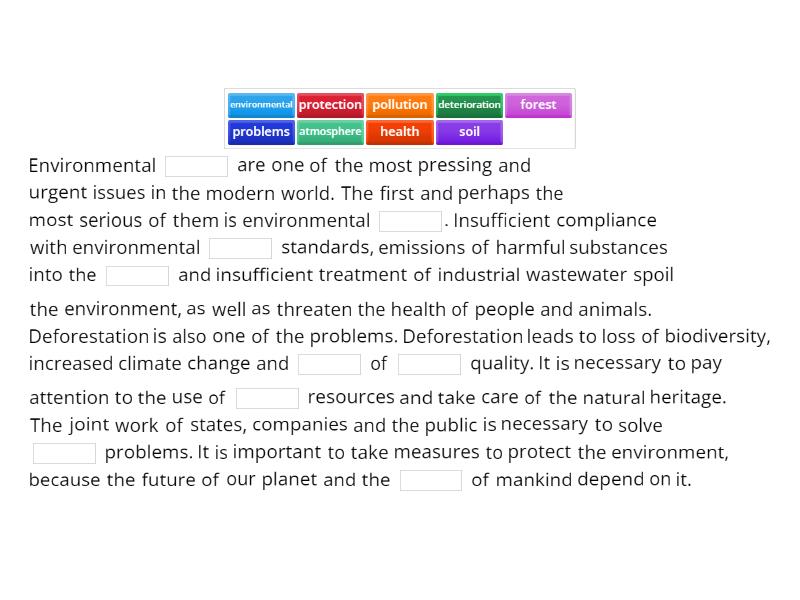 environmental issues - Complete the sentence