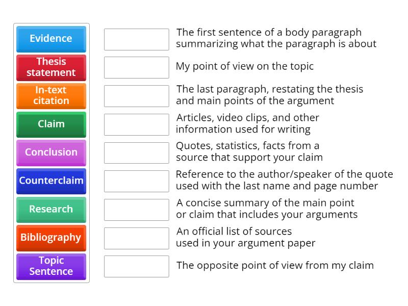 Argument Writing - Match up