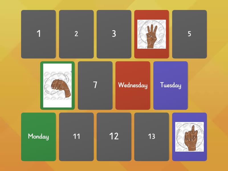 Days of the week #asl - Matching pairs