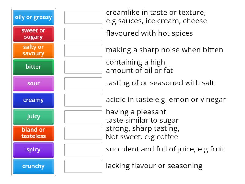 describing food Taste and Texture - Match up