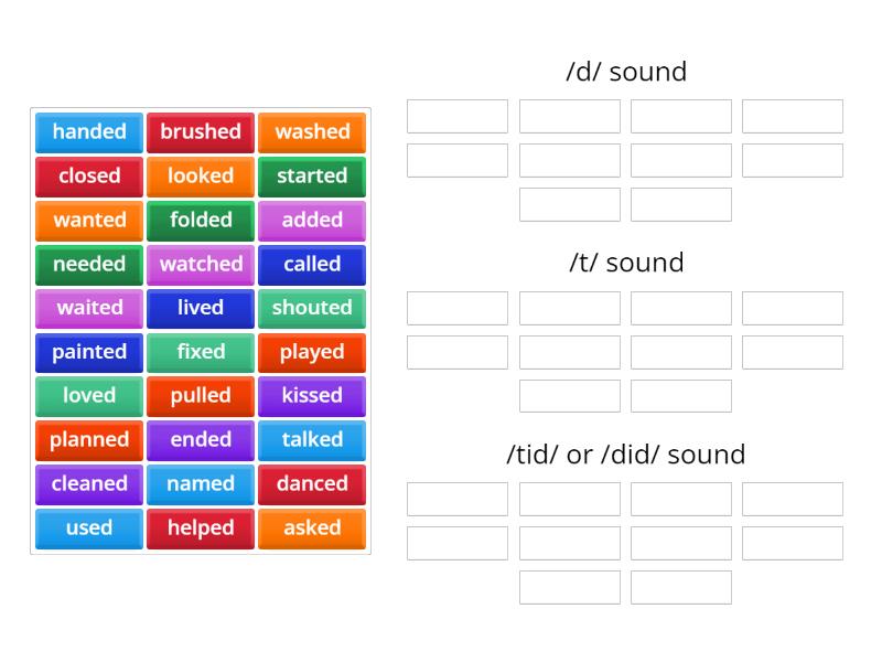 3 sounds of +ed in regular verbs - Group sort