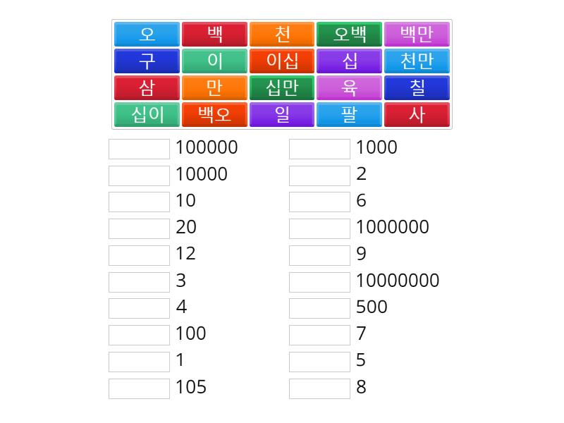 sino-Korean numbers - Match up