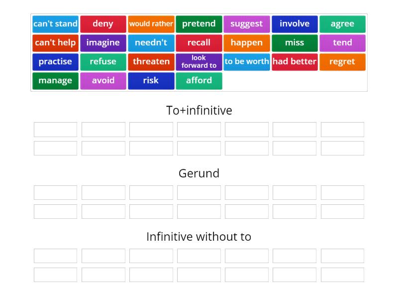 Verbs (TO-ING-INFINITIVE without TO) - Group sort