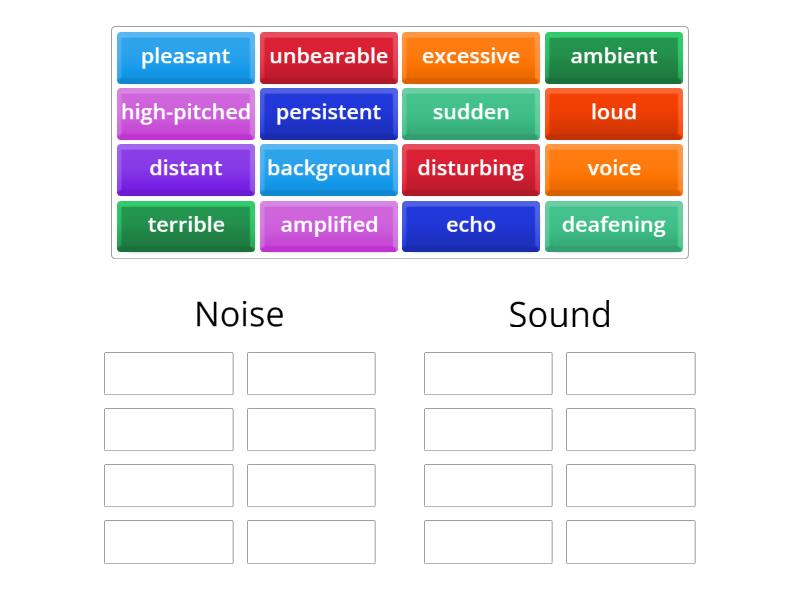NOISE or SOUND? Match the terms to the category they are commonly used ...