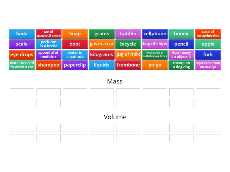 Mass & Volume Word Sort - Group sort