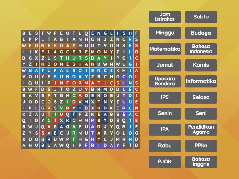 Class Schedule - Word Puzzle Game - Wordsearch