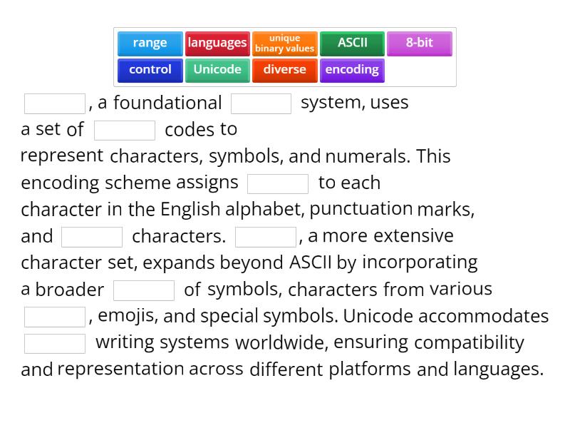H Computer Systems ASCII and Unicode - Complete the sentence