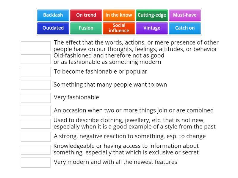 On Trend Vocabulary - Match up