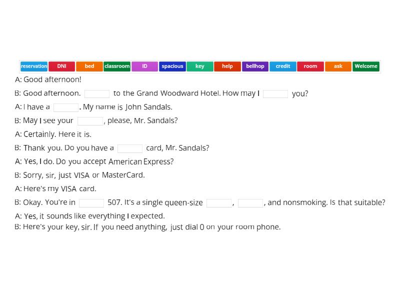 HOTEL CONVERSATIONS - Complete the sentence