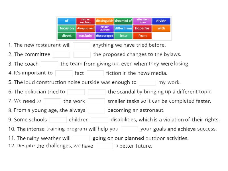 words + dependent prepositions VERBS - Complete the sentence