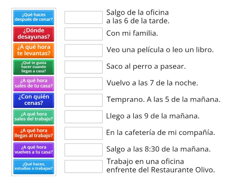 BEC | Español A1 | Unidad 7 | Mi rutina: Preguntas y respuestas - Match up