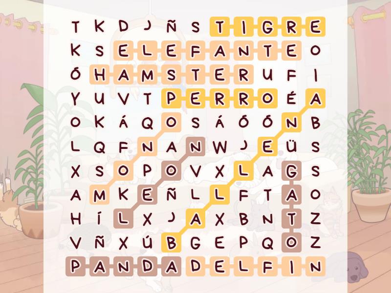 Animales mamiferos - Sopa de letras