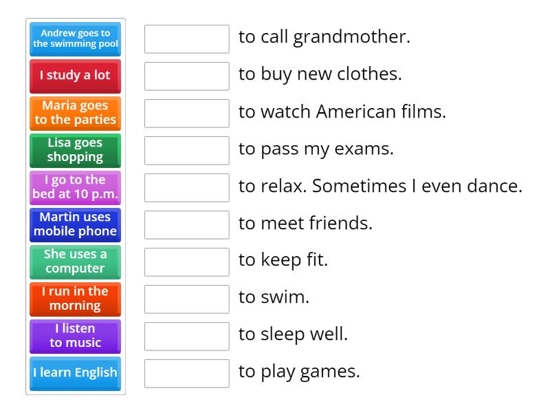 Infinitive of purpose - Match up