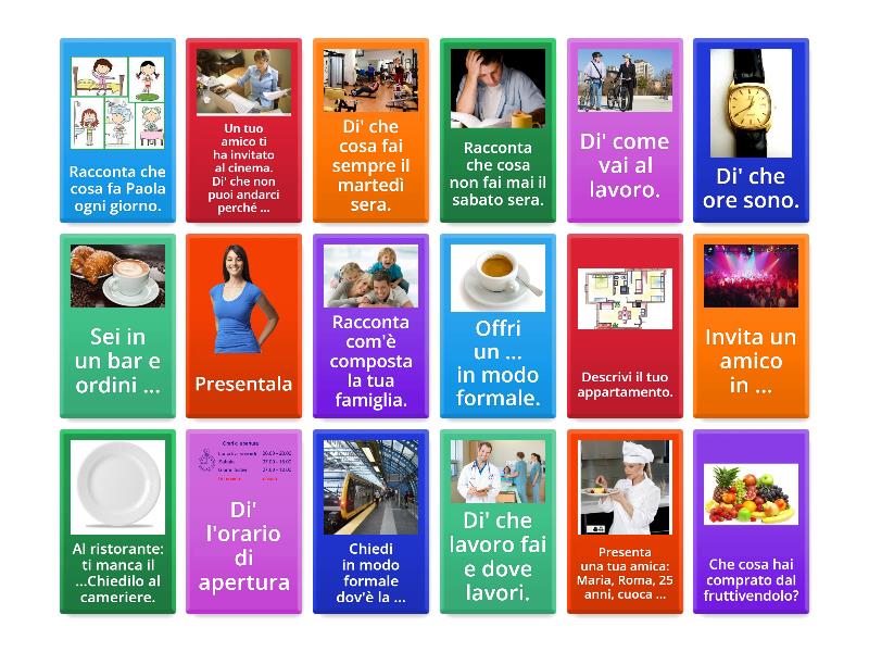 Ripasso delle funzioni comunicative del livello A - Fichas giratorias