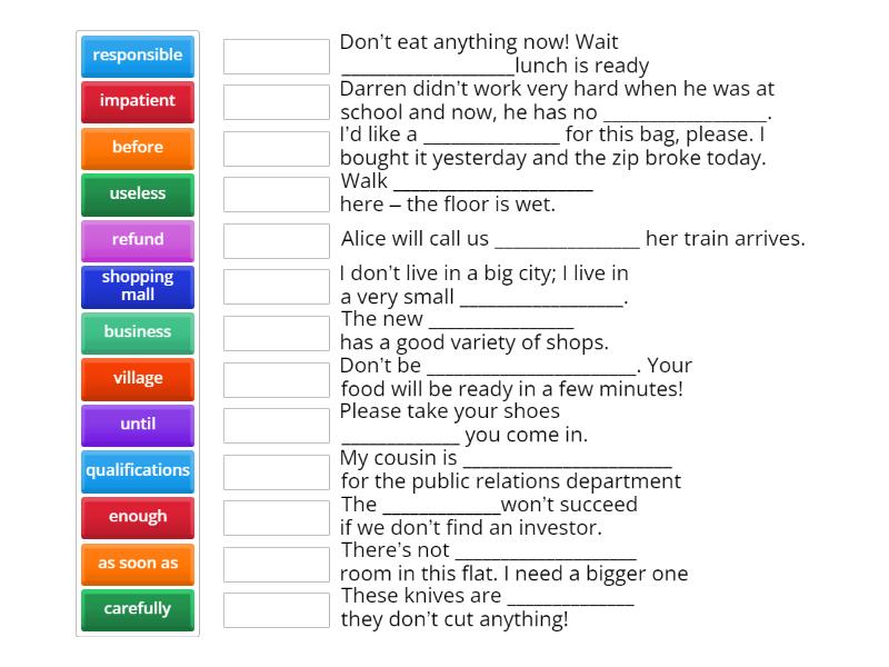 Complete the sentences - Match up