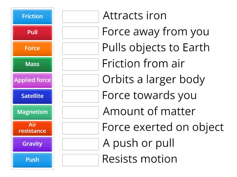 Grade 4 Science: Force and Motion - Match up
