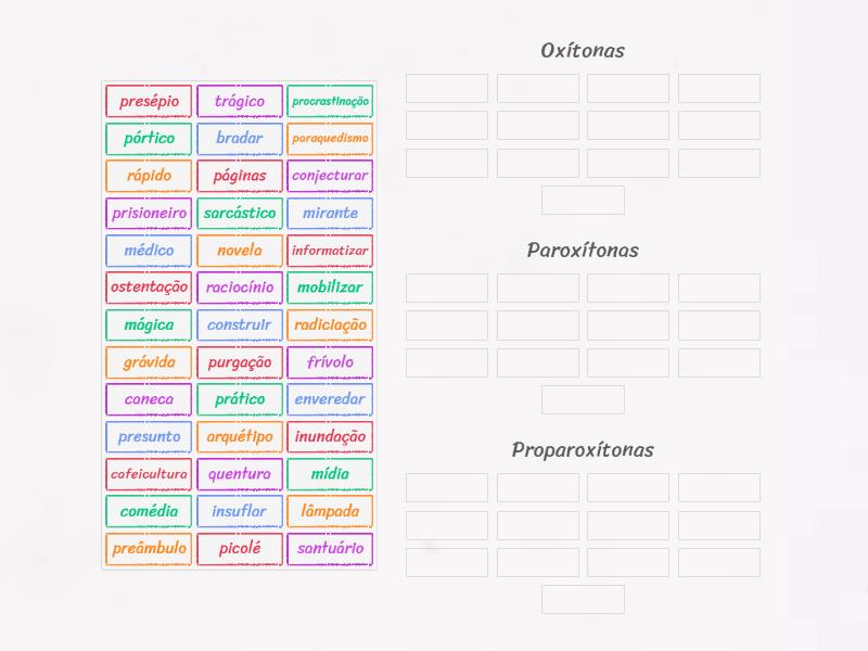 Oxítonas, paroxítonas ou proparoxítonas? - Ordenar por grupo