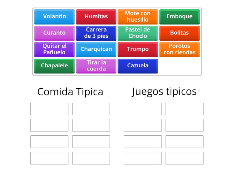 comida y juegos tipicos - Group sort