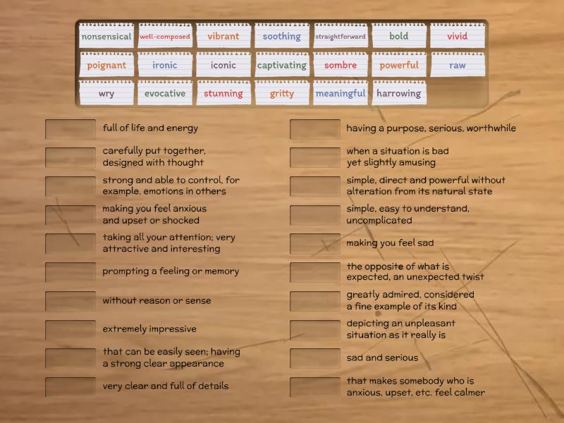 Describing Artwork: Adjectives - Match up