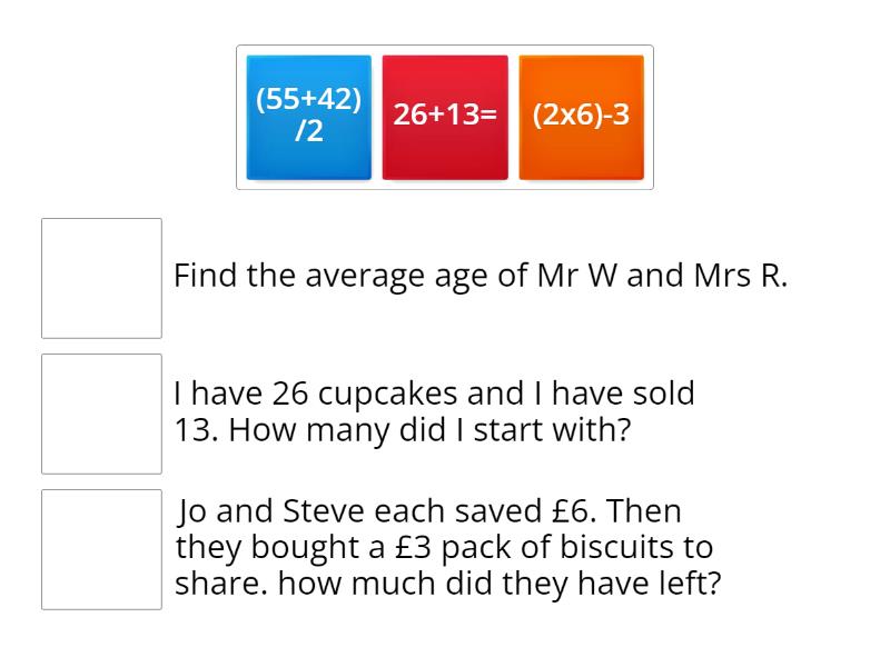 Matching word problems and calculations - Une las parejas