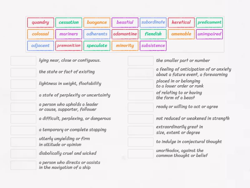 The Lost Continent Chapter 2 & 3 vocabulary - Match up