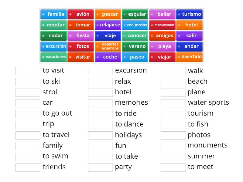 Week 2 SPA Y10 Las vacaciones vocabulario - Match up