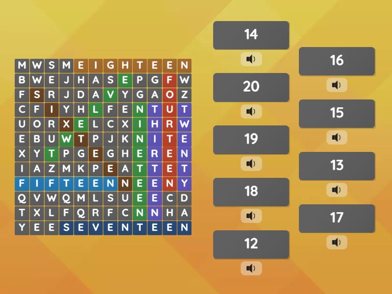Numbers 11-20 - Wordsearch