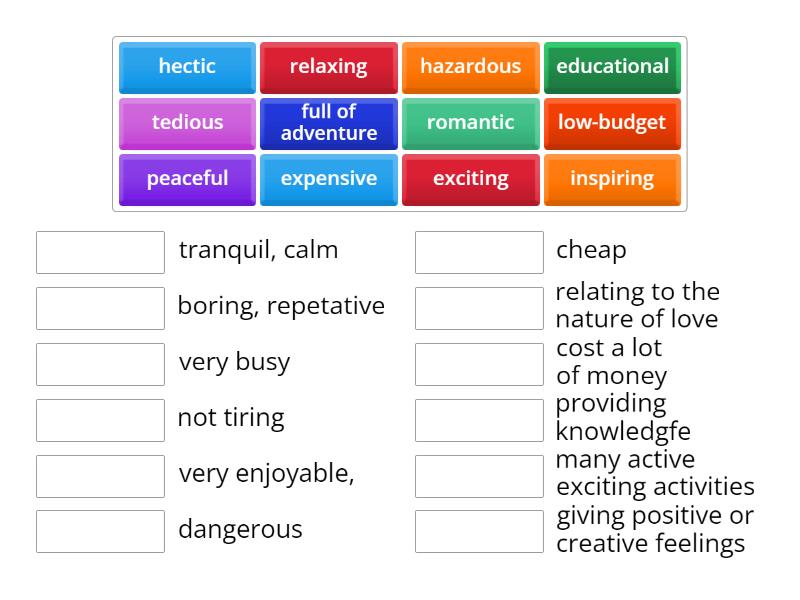 Travel Adjectives - Match up