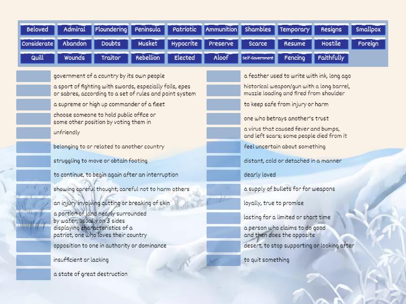 George Washington Vocabulary Review - Match up