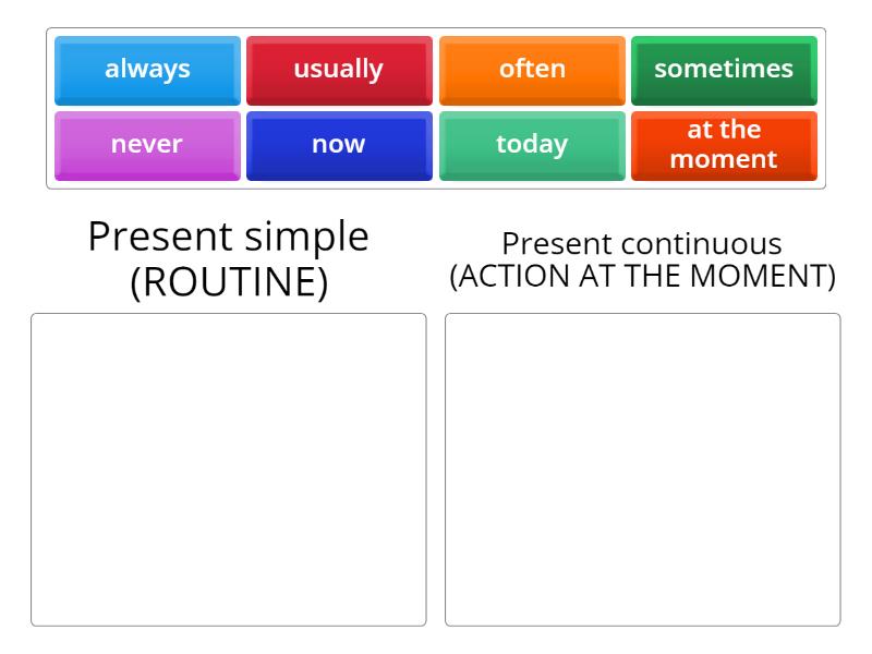 Present simple VS Present continuous - Categorize