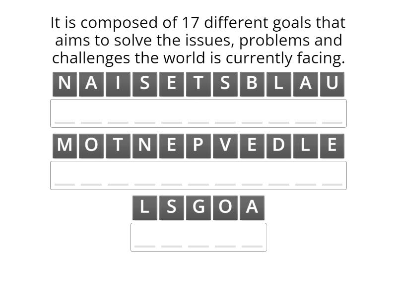 Sustainable Development Goals (SDGs) - Anagram