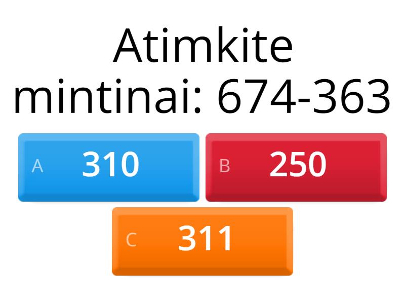 skaičių atimtis klausimynas - Quiz