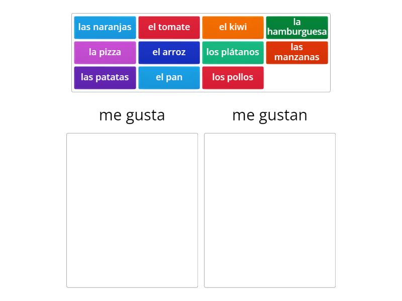 Los alimentos y el verbo gustar - Categorize