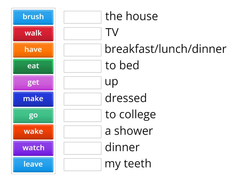 Daily Routine Collocations Matching - Match up