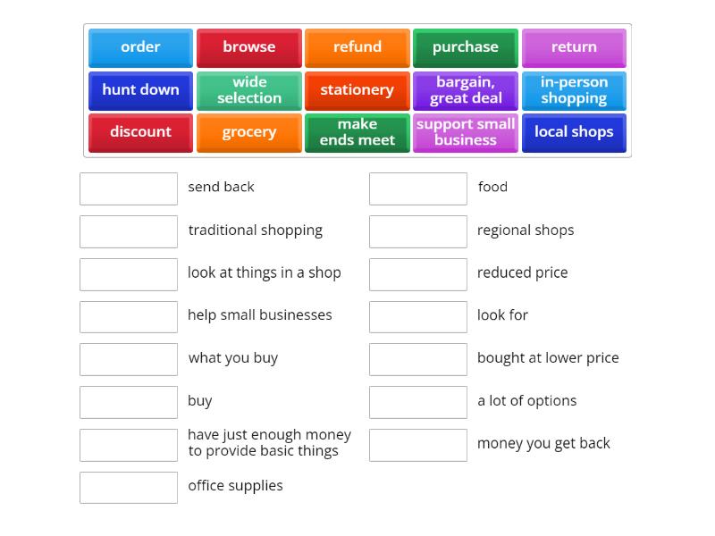 online shopping vocabulary - Match up