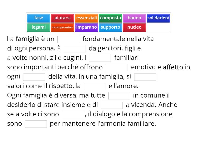 La famiglia italiana in cambio - Complete the sentence