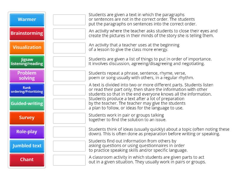TKT Unit 17: Choose the correct name for each task - Match up