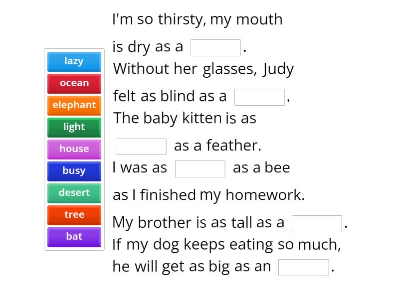 Similes - Activity 2 - Complete the sentence