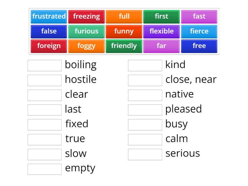 antonyms (letter F) - Match up